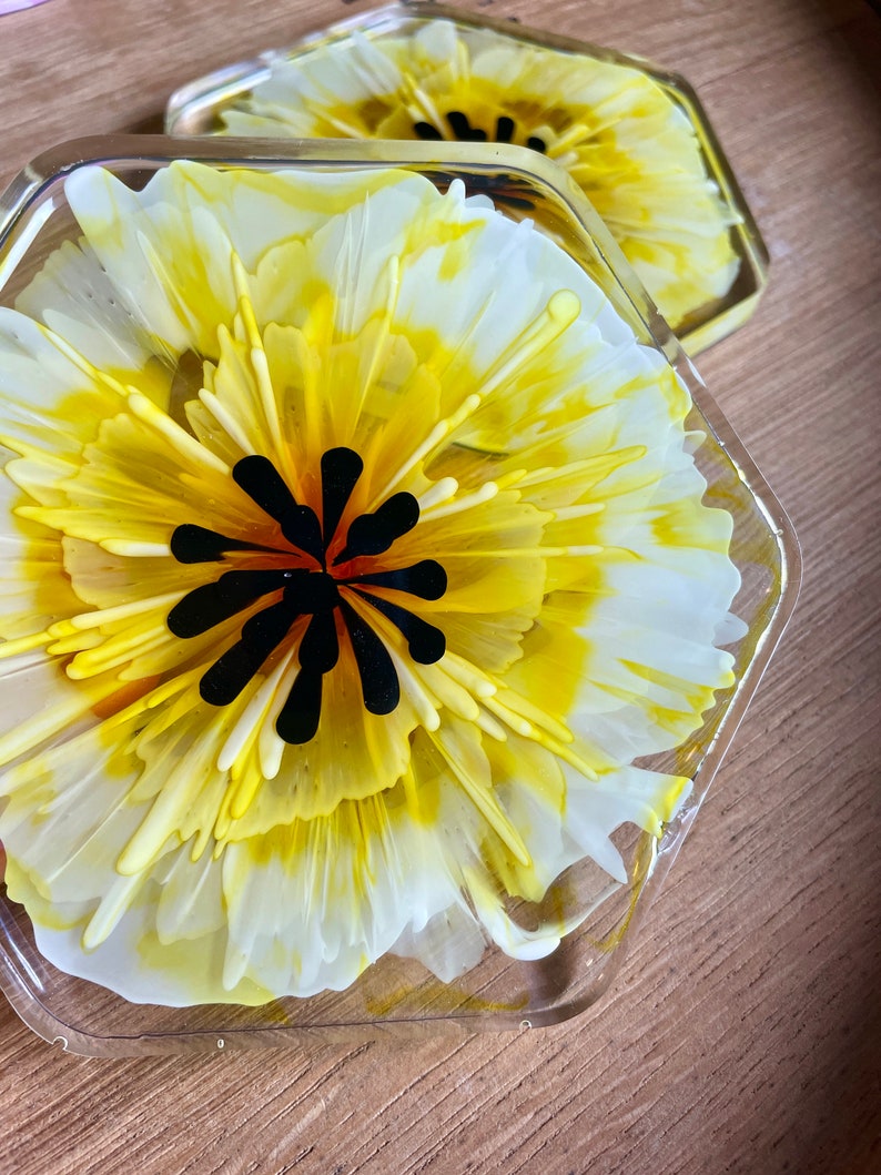 Yellow Poppy Resin Coaster Set of 2 Drink Coaster, Candle Coaster ...