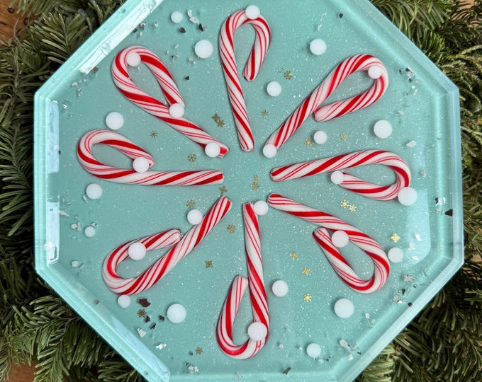 Candy Cane Octagon Resin Tray, Holiday Decor - Etsy