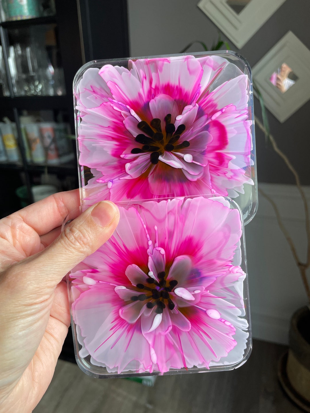 Magenta and Purple Resin Flower Coasters, Set of 2, Drink Coaster ...