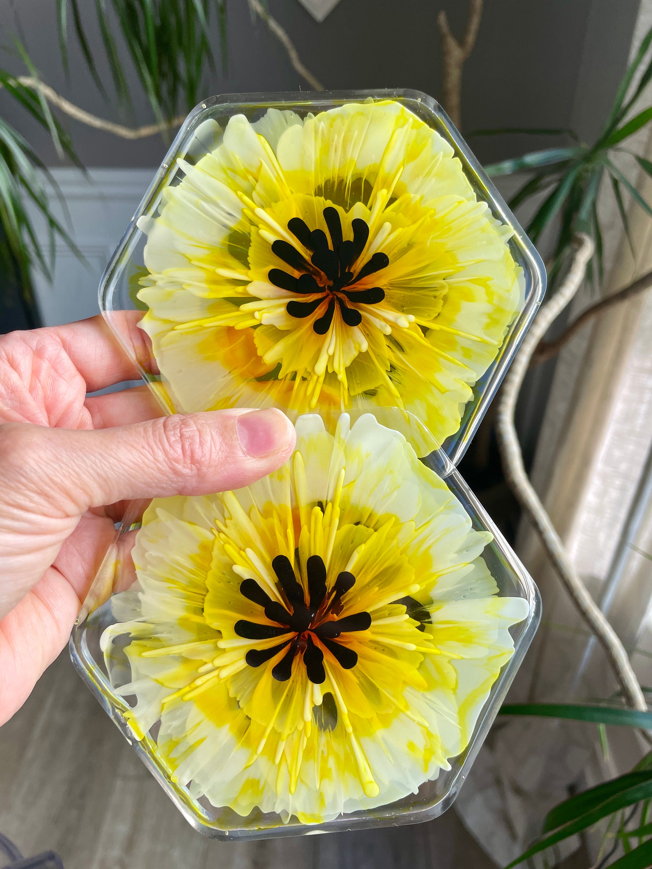 Yellow Poppy Resin Coaster Set of 2 Drink Coaster, Candle Coaster ...