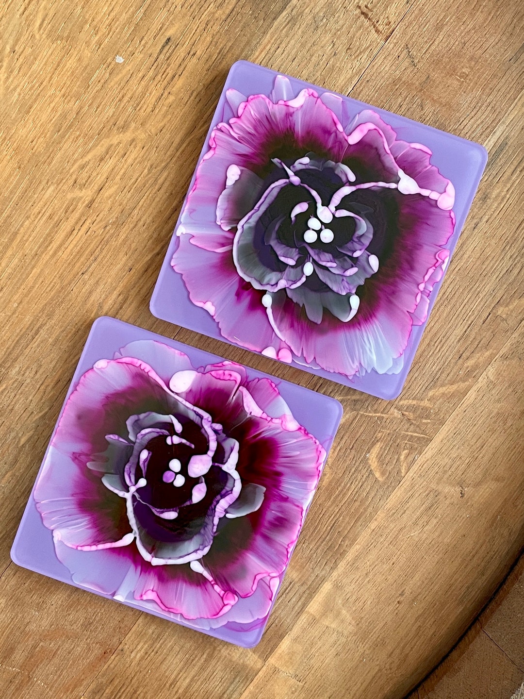 Pretty in Purples Peony Resin Flower Coasters, Reversible, Set of 2 ...