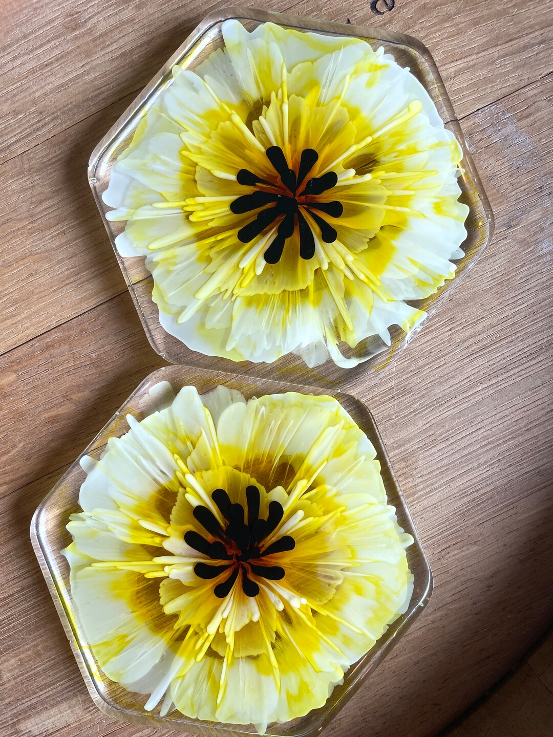 Yellow Poppy Resin Coaster Set of 2 Drink Coaster, Candle Coaster ...