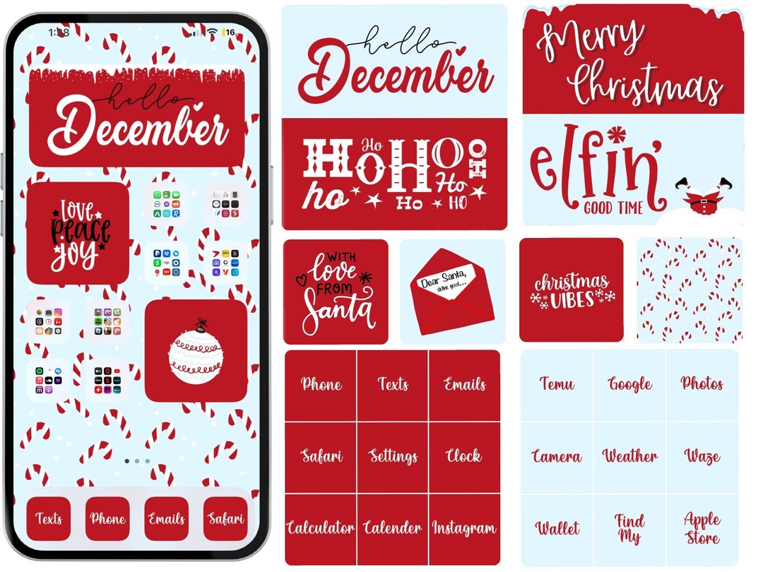Minty Christmas - Ios Icons, Widgets & Wallpapers. - Etsy