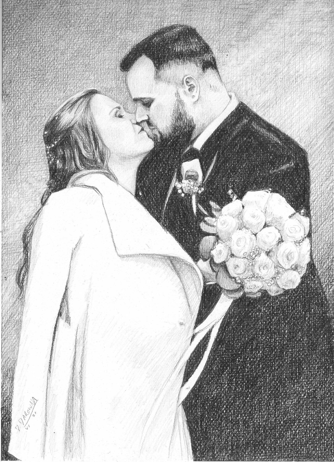 Hand-drawn Wedding Portrait, Pencil Portrait, Drawing From Photo ...