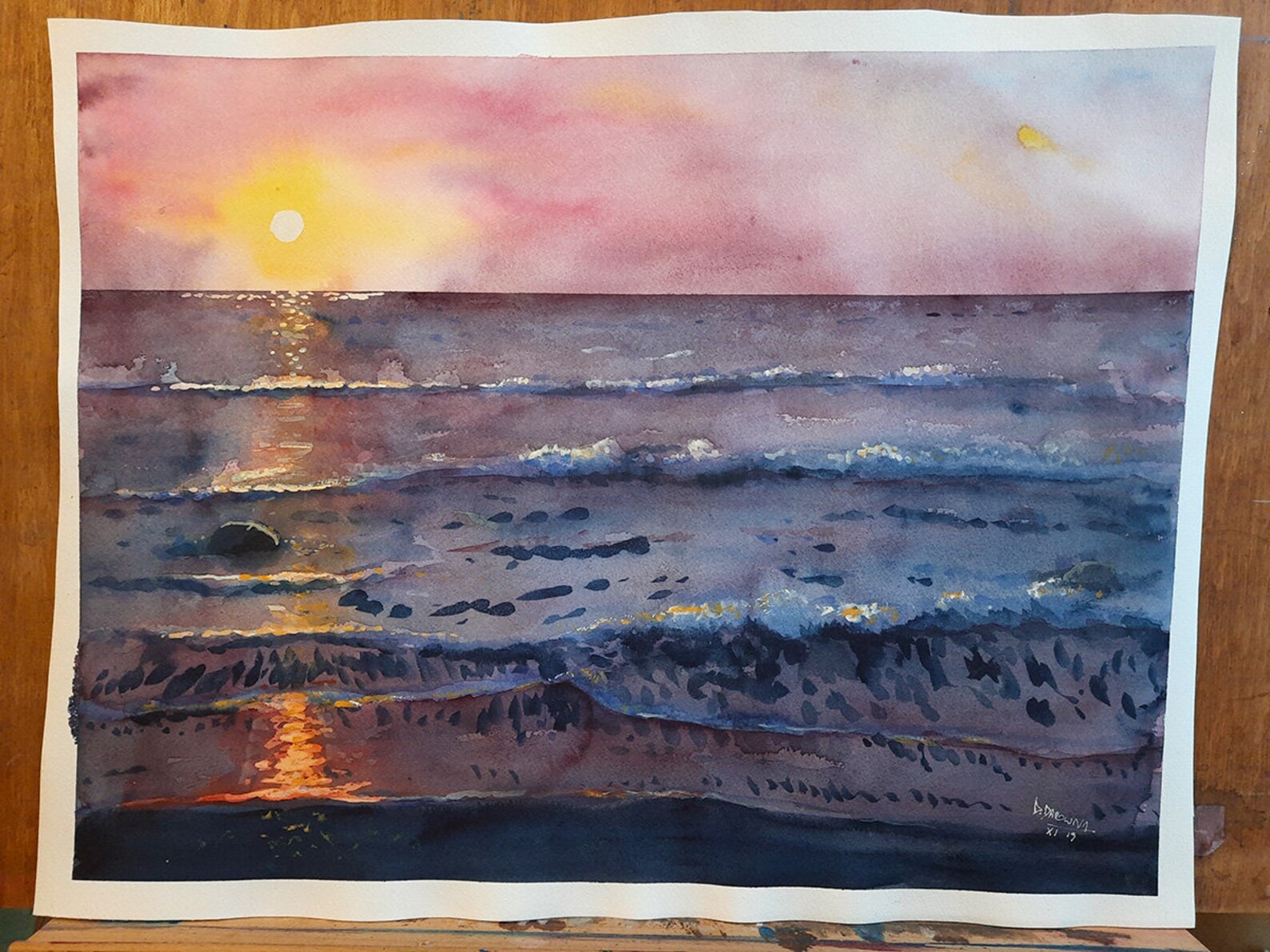 Watercolor Landscape Painting With Sea, Waterscape, Aquarelle, Wall Art ...