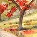 Watercolor Painting With Red Tree, Landscape, Original Watercolor ...