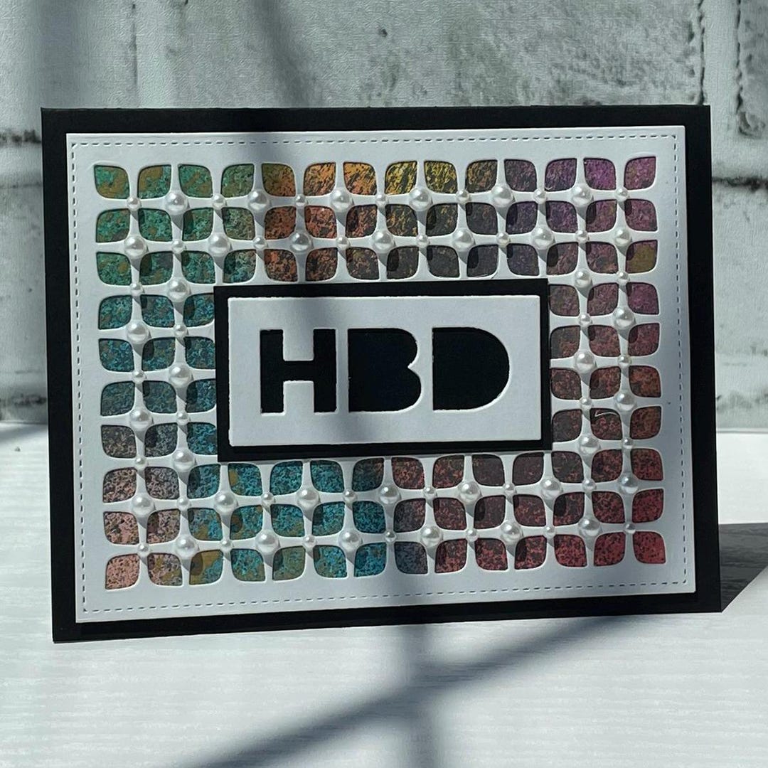Vintage HBD Card, Blank Happy Birthday Cards, Handmade Rainbow Spectrum Card, White Pearl Cards ...
