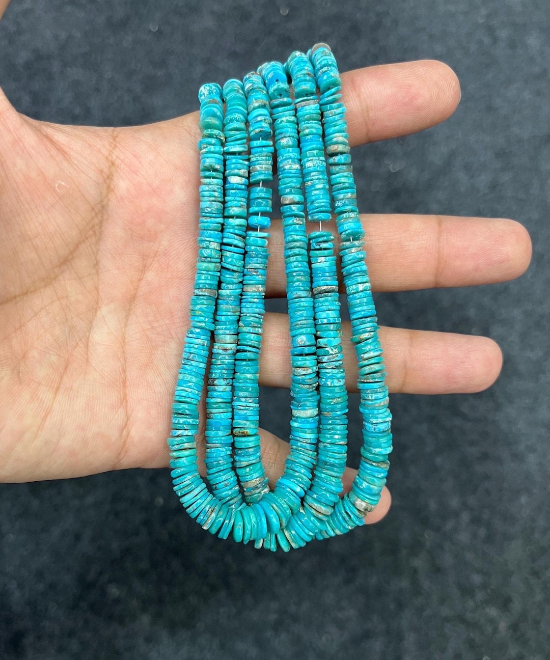 Natural Arizona Turquoise Smooth Disk Shape Beads Strand , Turquoise ...