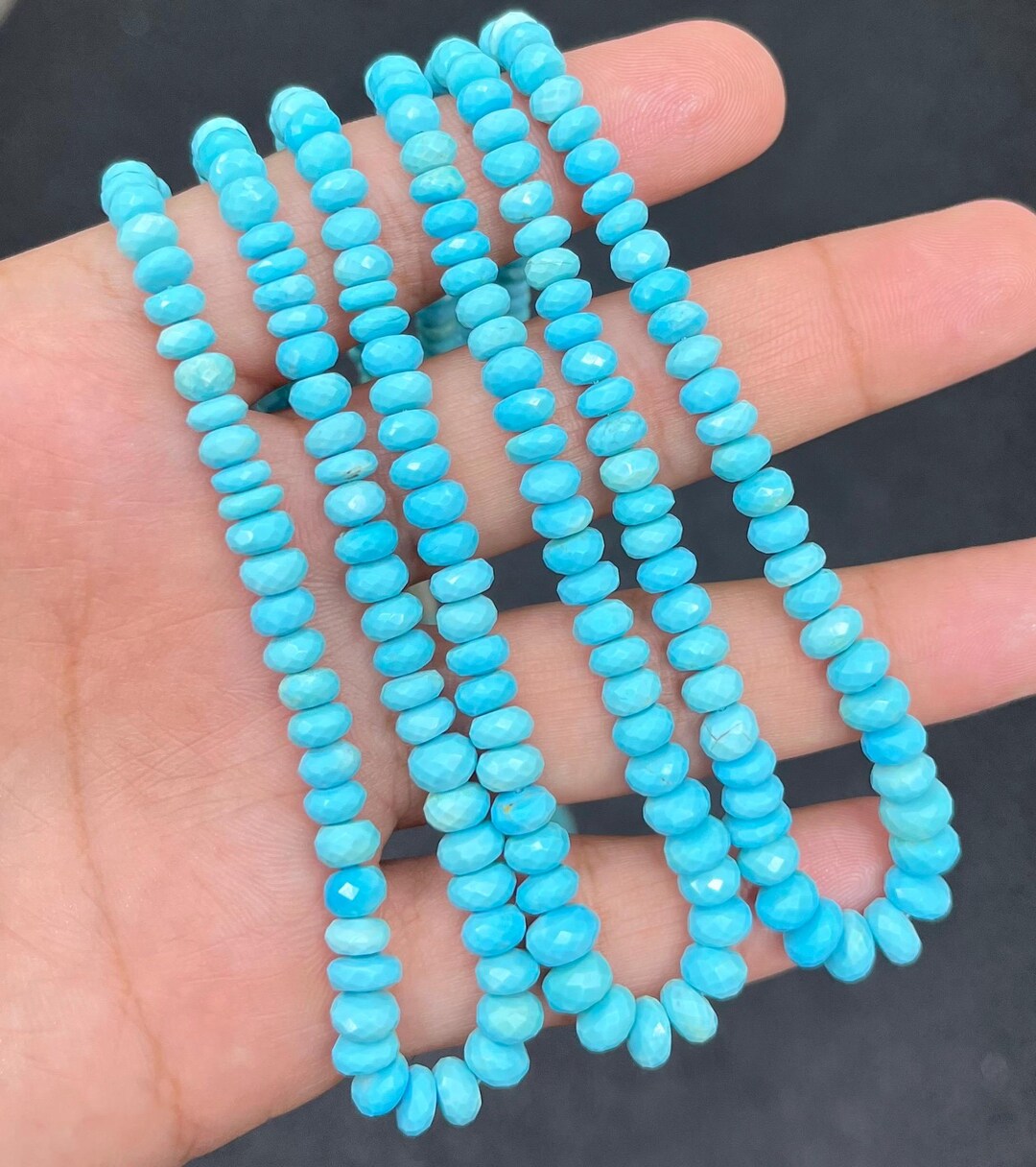 AAA+ Natural Arizona Turquoise Faceted Rondelle Beads,genuine Sleeping ...