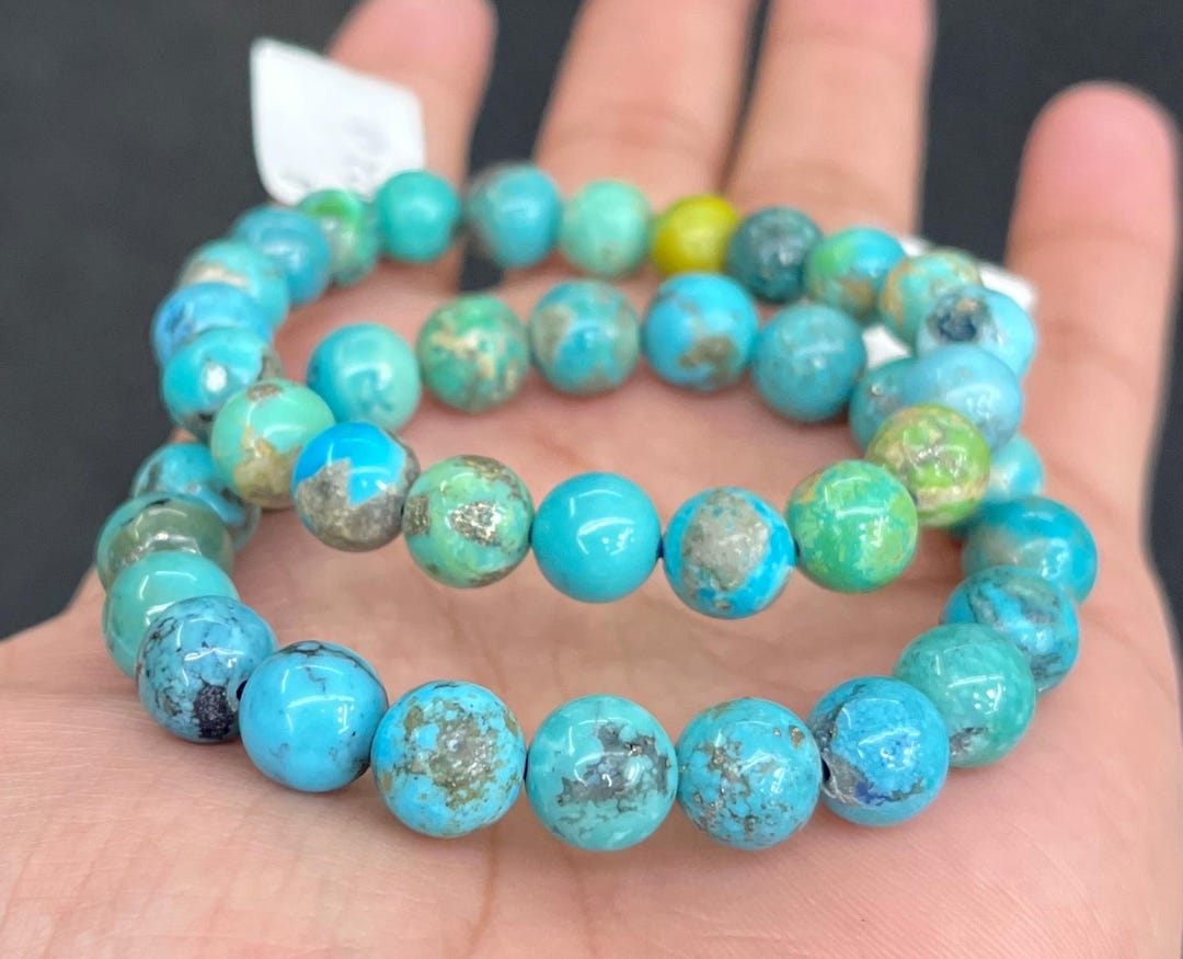 Rare Find !!~100% Natural Arizona Turquoise Smooth Round Beads Bracelet ...