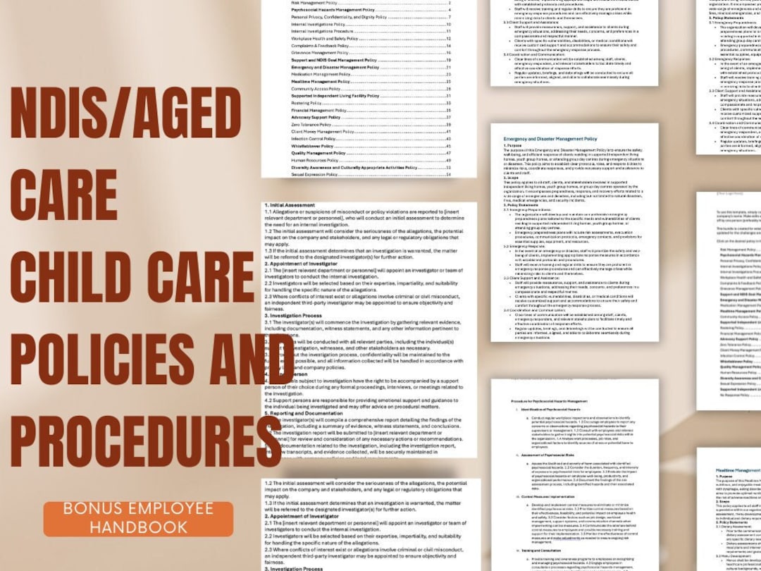NDIS Childcare Aged Care Policies & Procedures Template EDITABLE 17,000 ...