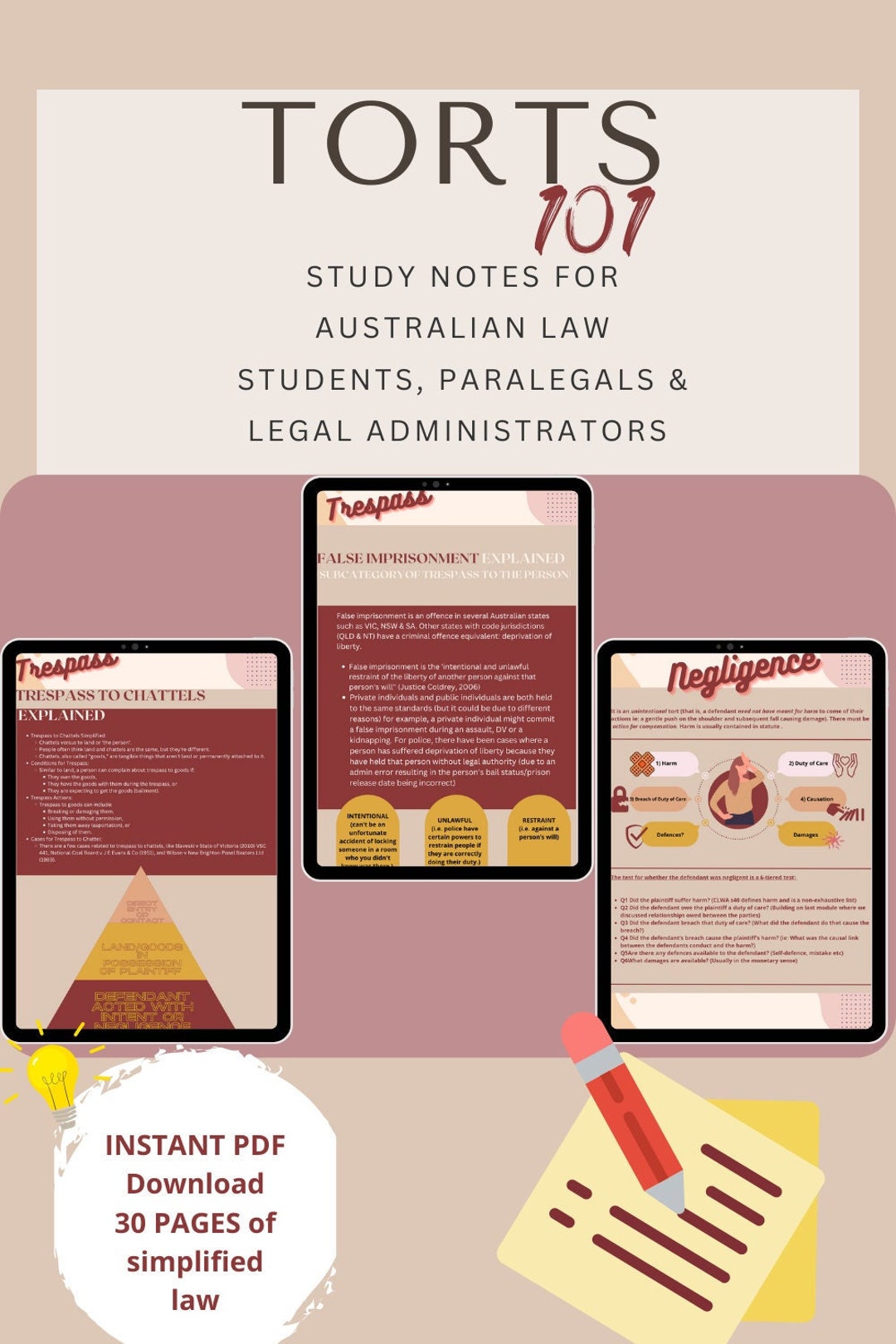 Torts, Law University Notes, Australian Law, Law Study Guide, Law Notes ...