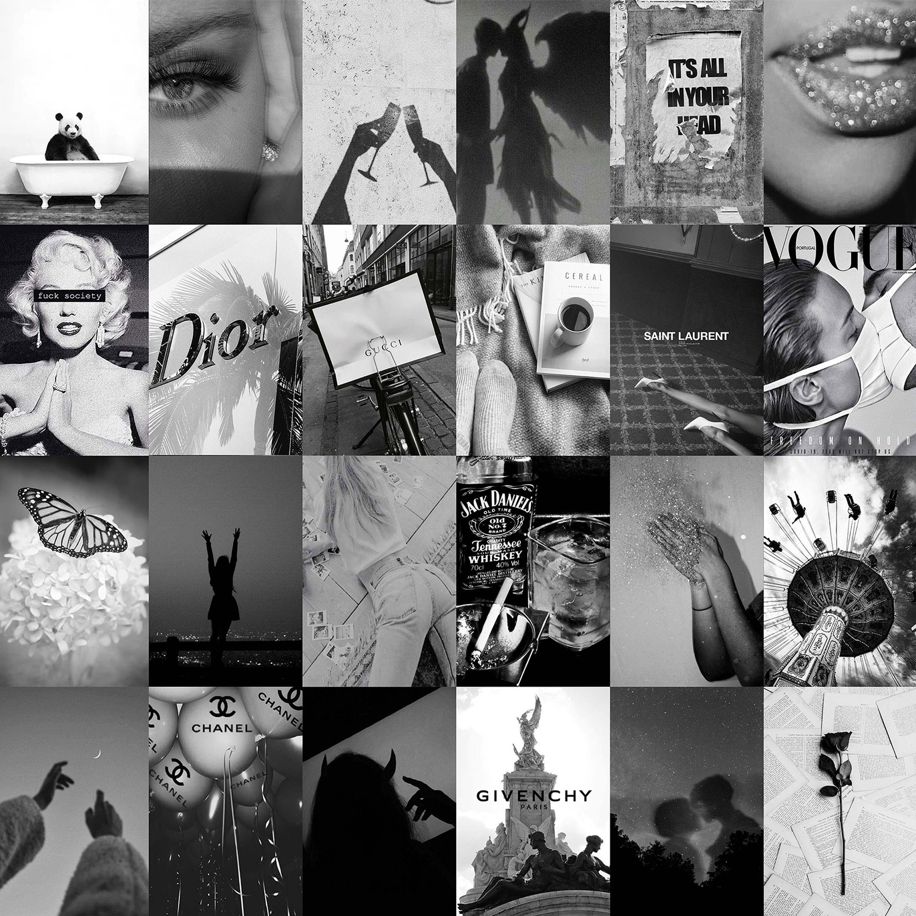 140 PCS Black & White Wall Collage Kit Grey Aesthetic Photo Collage ...