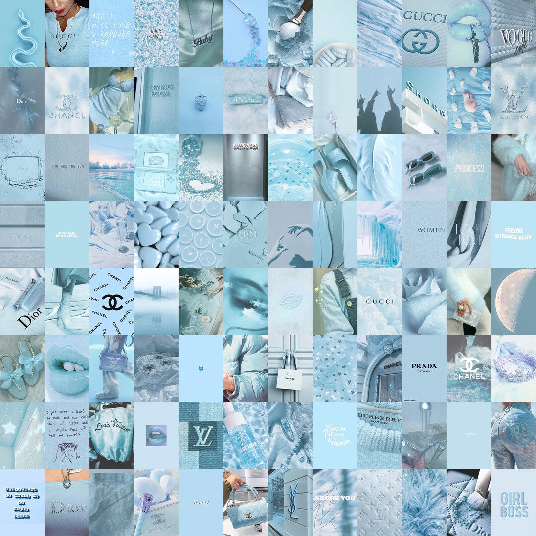 130 PCS Soft Blue Wall Collage Kit | Good Vibes Soft Blue Aesthetic ...