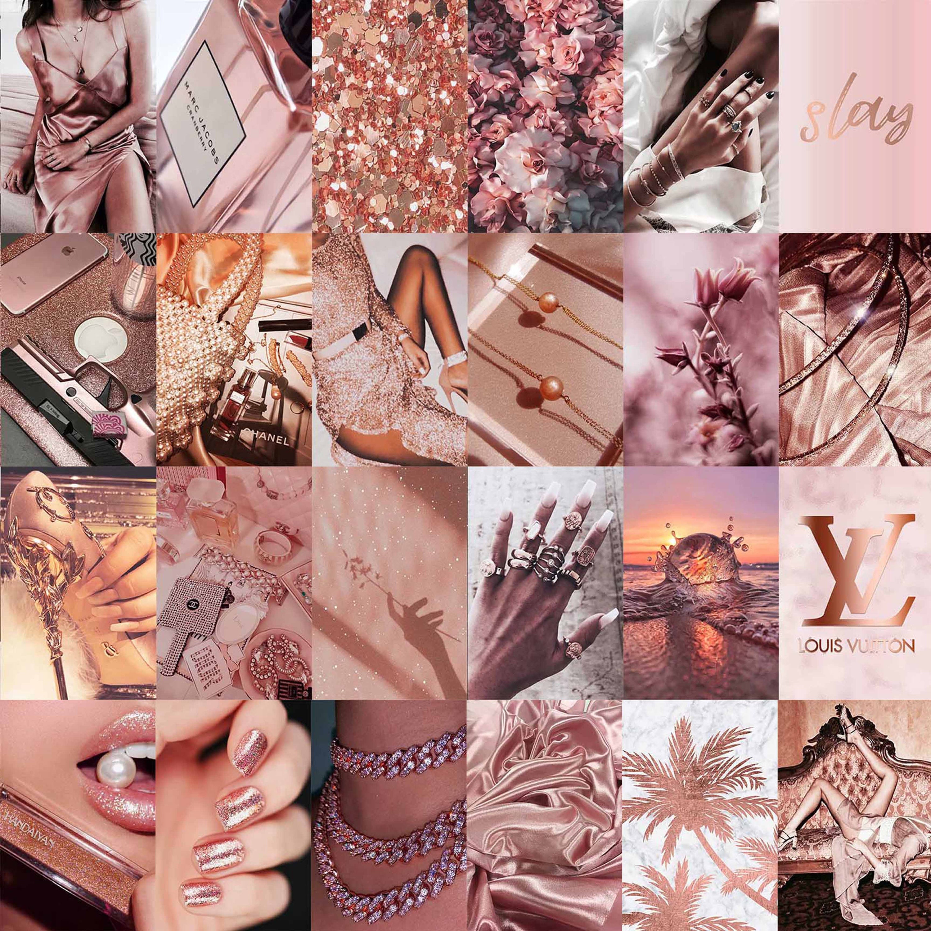 100 PCS Rose Gold Wall Collage Kit Boujee Rose Gold Aesthetic Photo ...