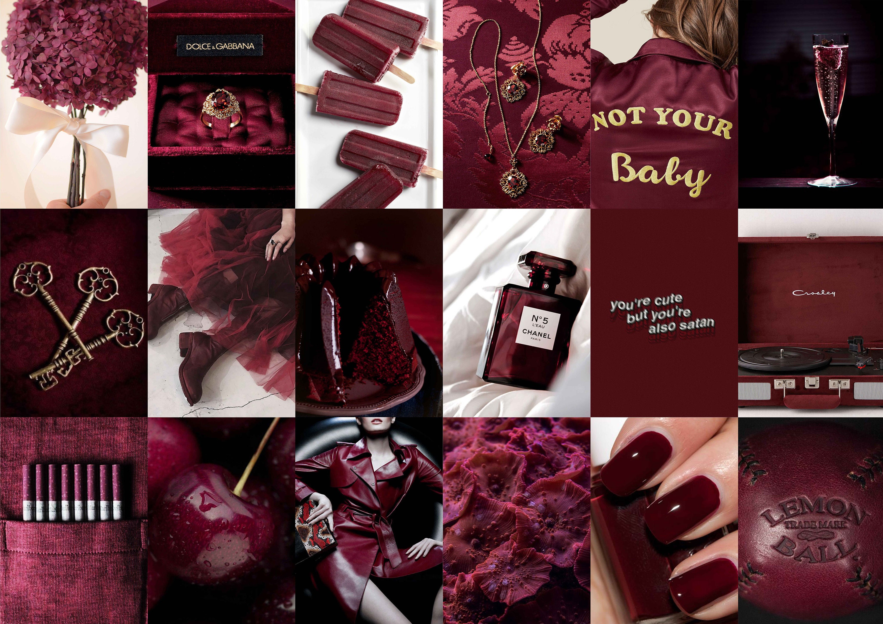 Burgundy Aesthetic Photo Collage Kit | Boujee Maroon Wall Decor ...