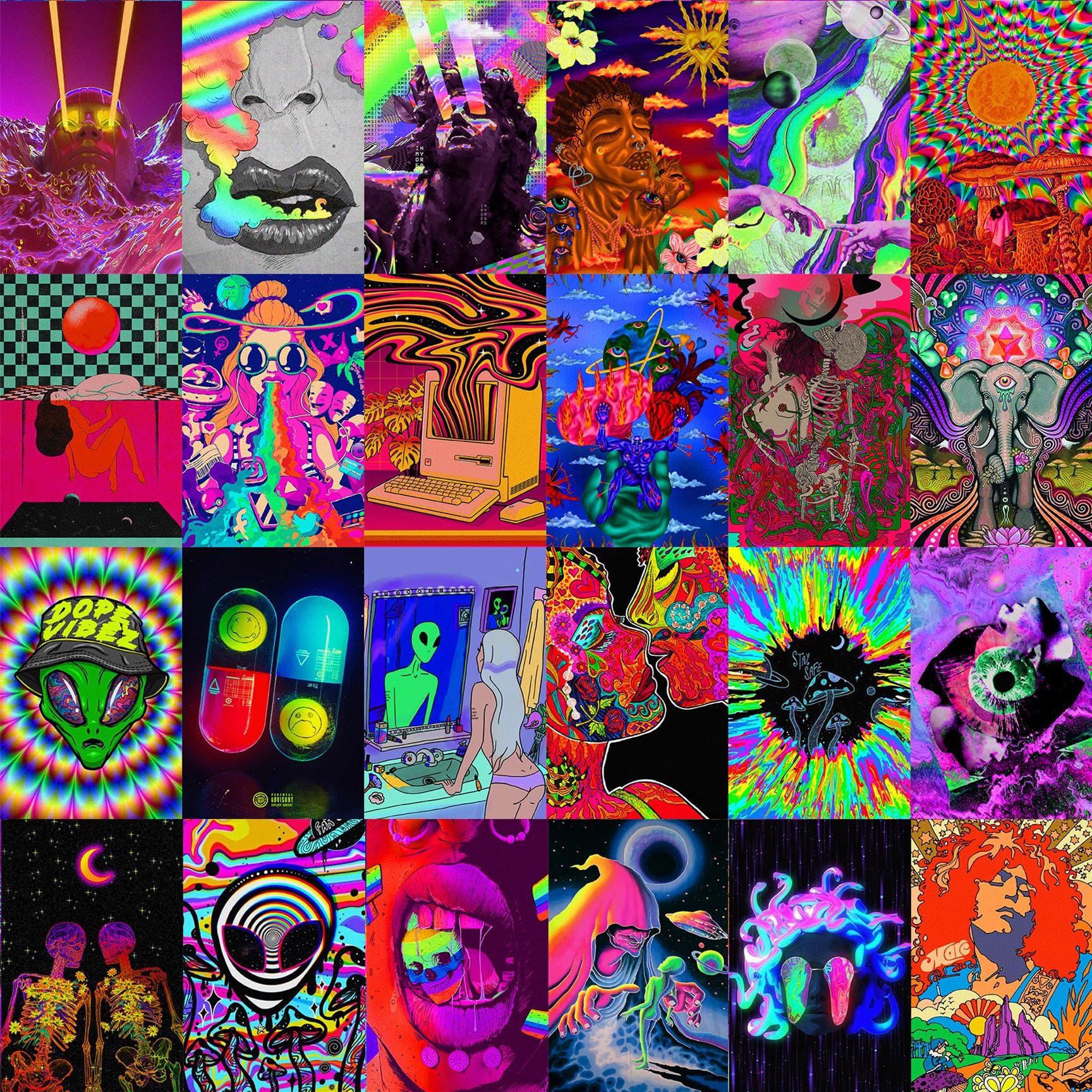 100 PCS Psychedelic Trippy Wall Collage Kit | Aesthetic Teen Trippy ...