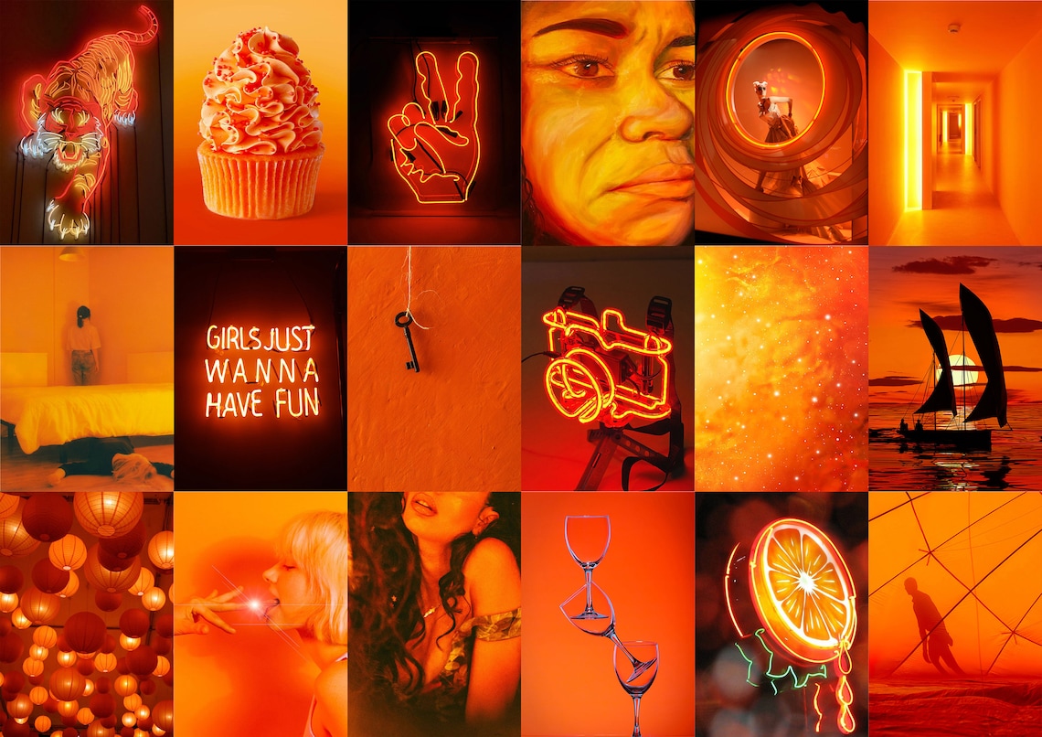 Orange Wall Collage Kit Orange Wall Collage Orange Aesthetic Collage ...