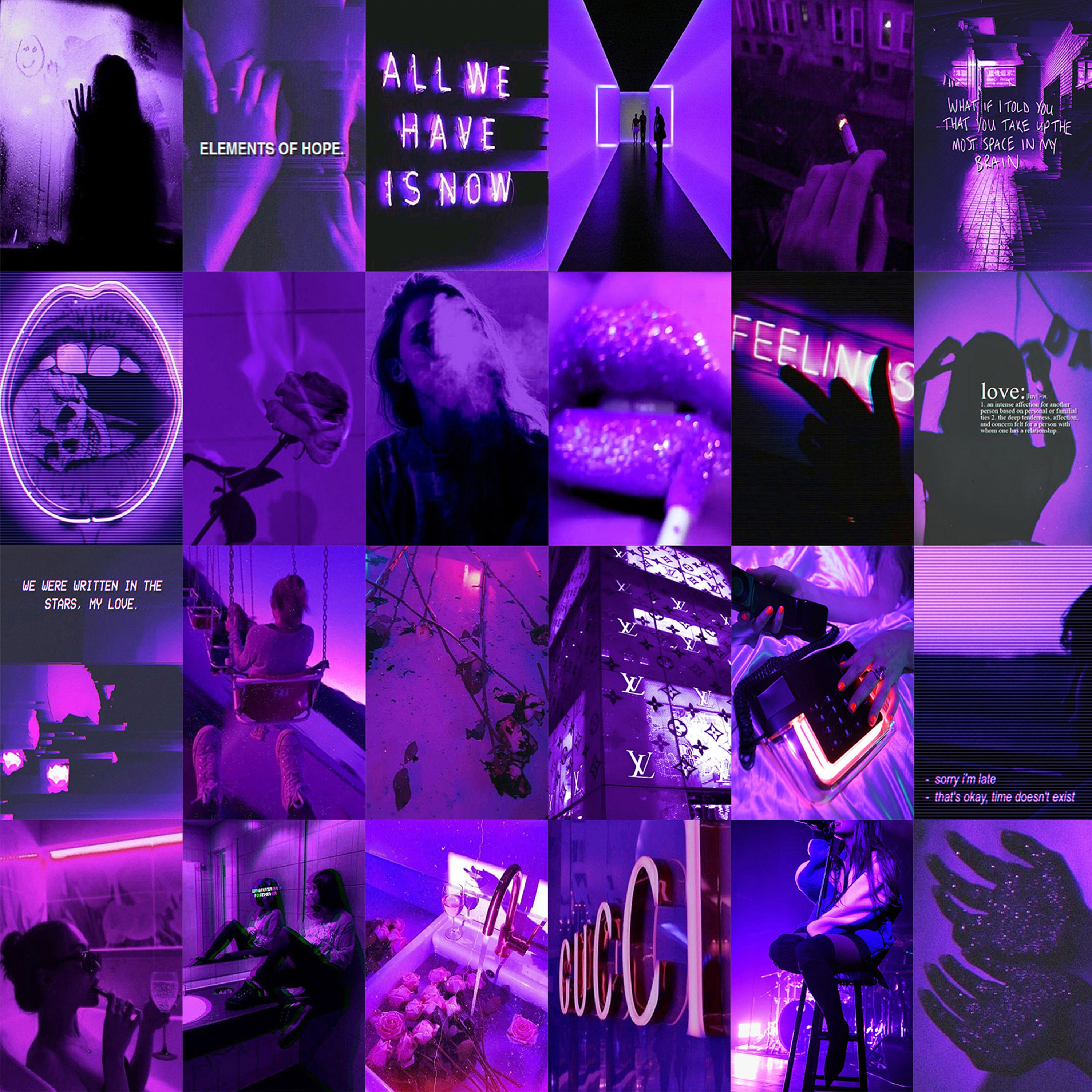 180 PCS Euphoria Purple Wall Collage Kit Purple Neon Aesthetic Photo ...