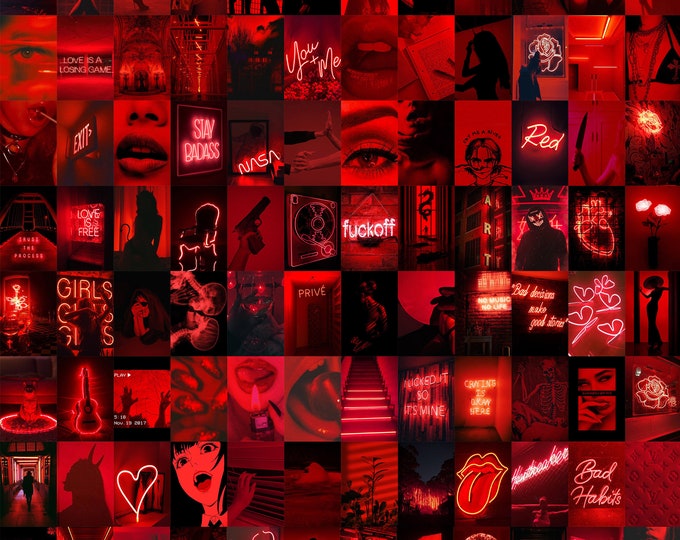 Red Wall Collage Kit | Boujee Red Aesthetic Photo Collage | Neutral Red ...