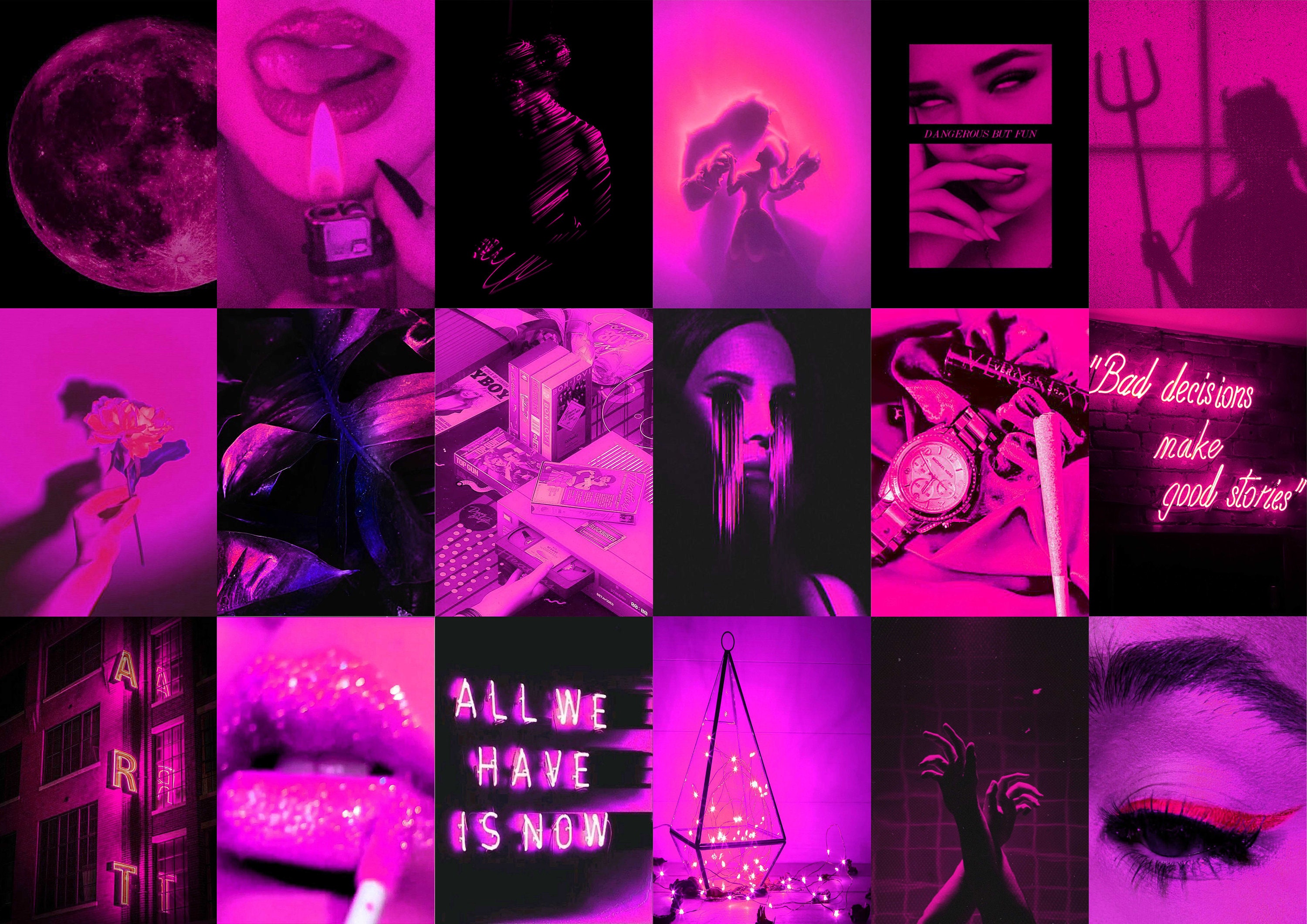 Boujee Pink Photo Collage | Pink Neon Aesthetic Photo Collage | Hot ...