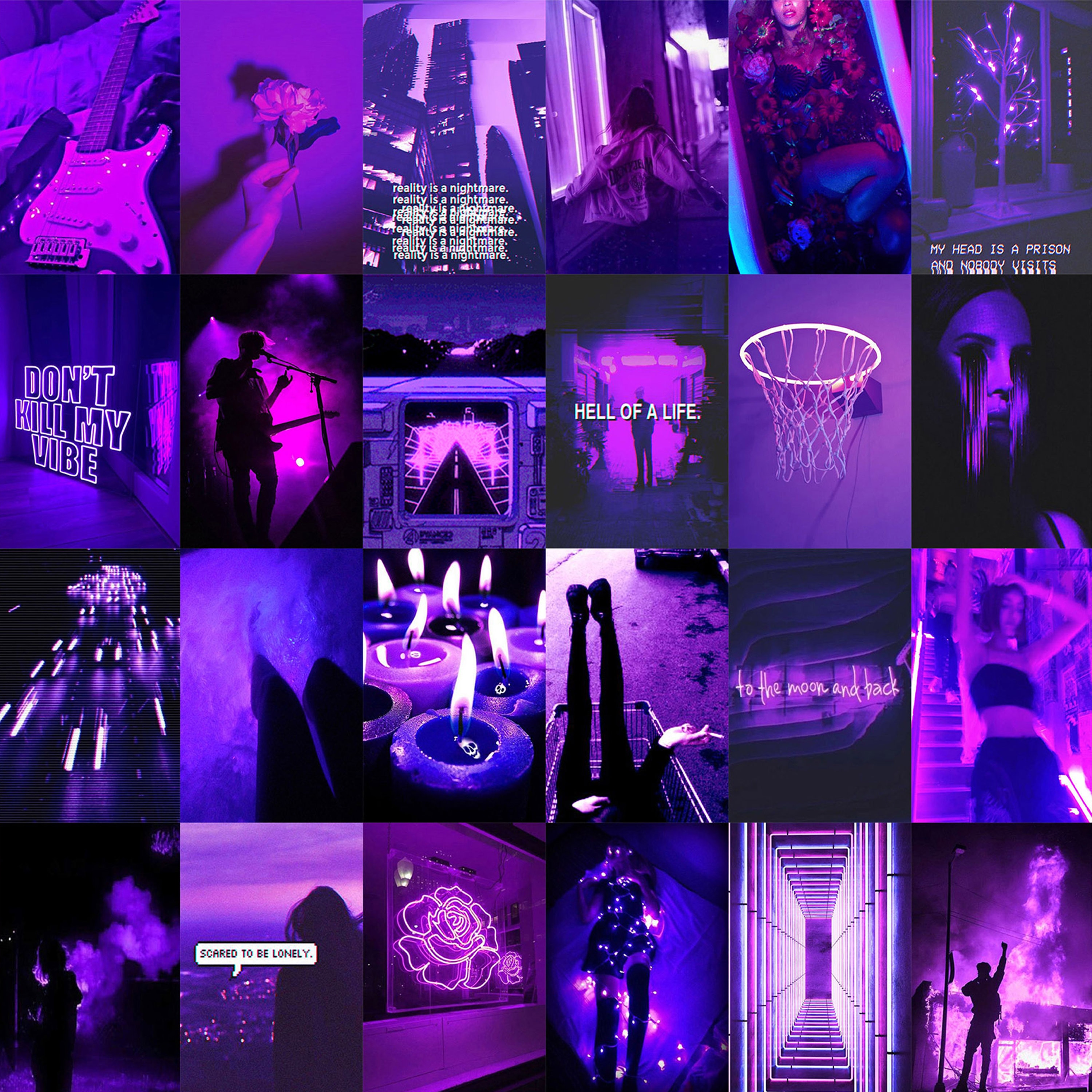 180 PCS Euphoria Purple Wall Collage Kit Purple Neon Aesthetic Photo ...