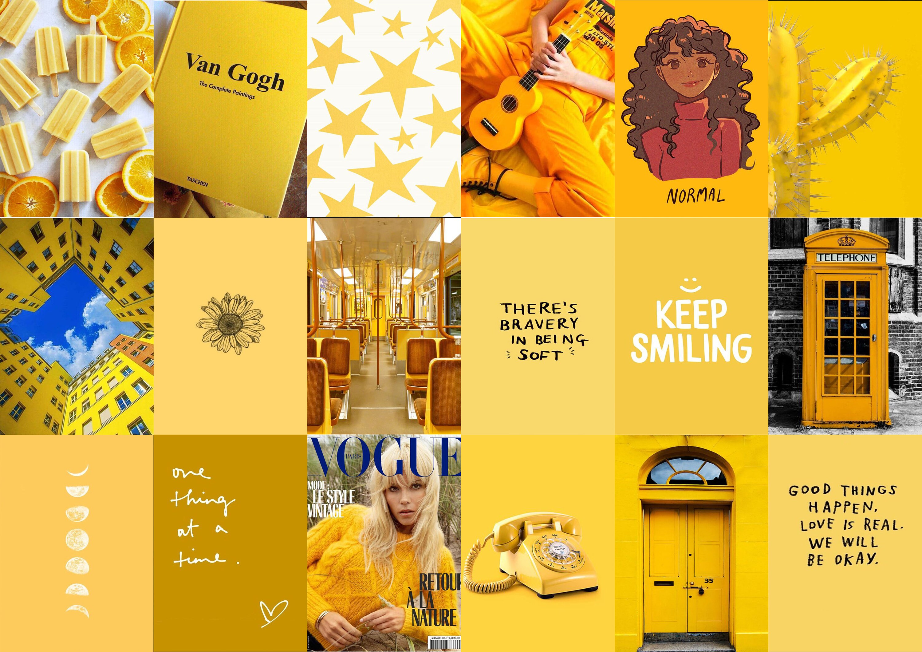 Pastel Yellow Wall Collage Kit | Yellow Aesthetic Photo Collage ...