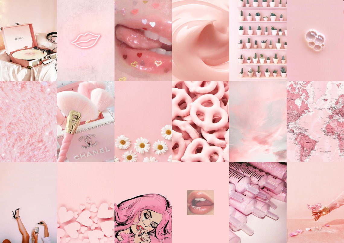 Blush Pink Wall Collage Kit Light Pink Aesthetic Photo Etsy