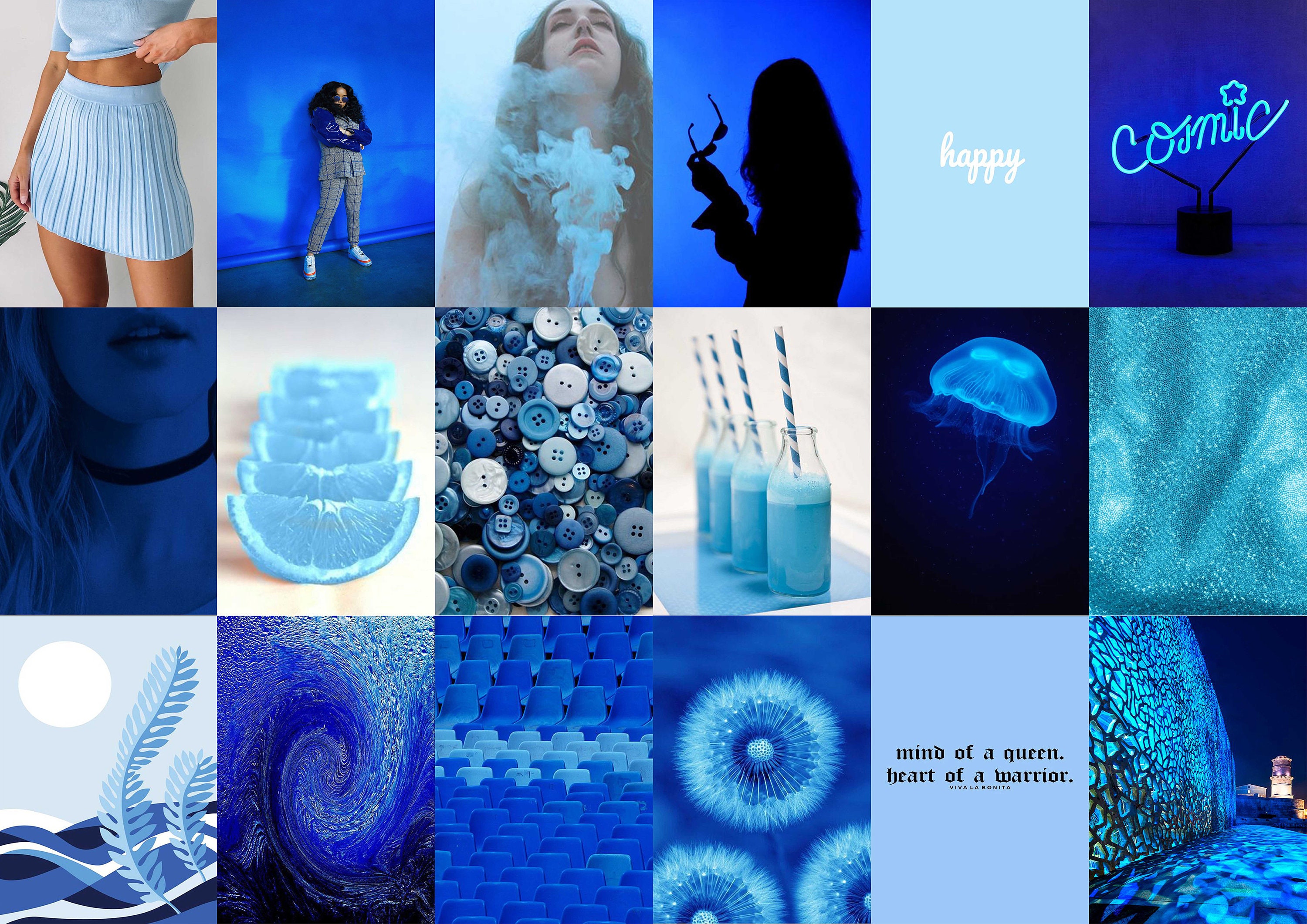 Blue Wall Collage Kit Blue Aesthetic Photo Collage Boujee Blue Room