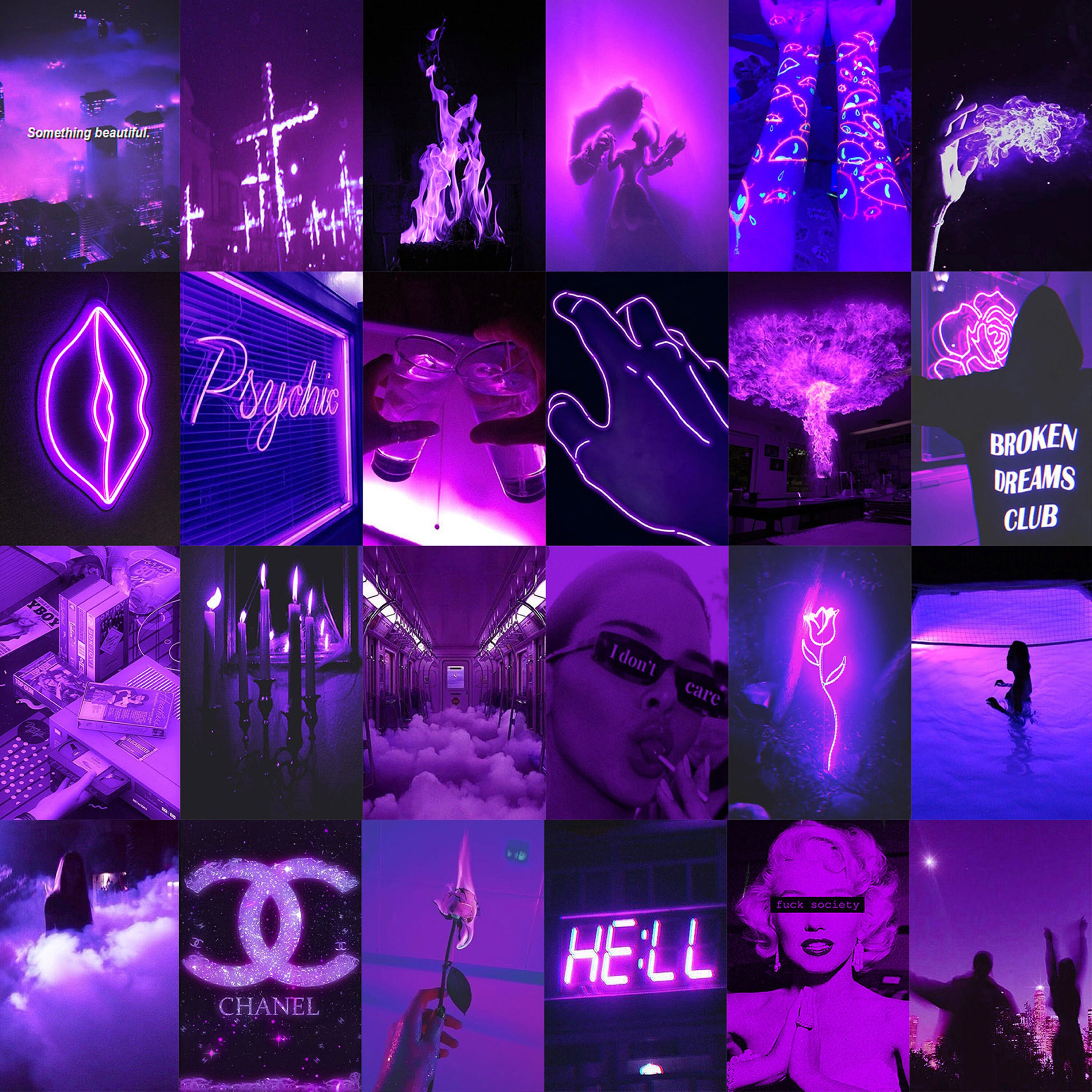 180 PCS Euphoria Purple Wall Collage Kit Purple Neon Aesthetic Photo ...