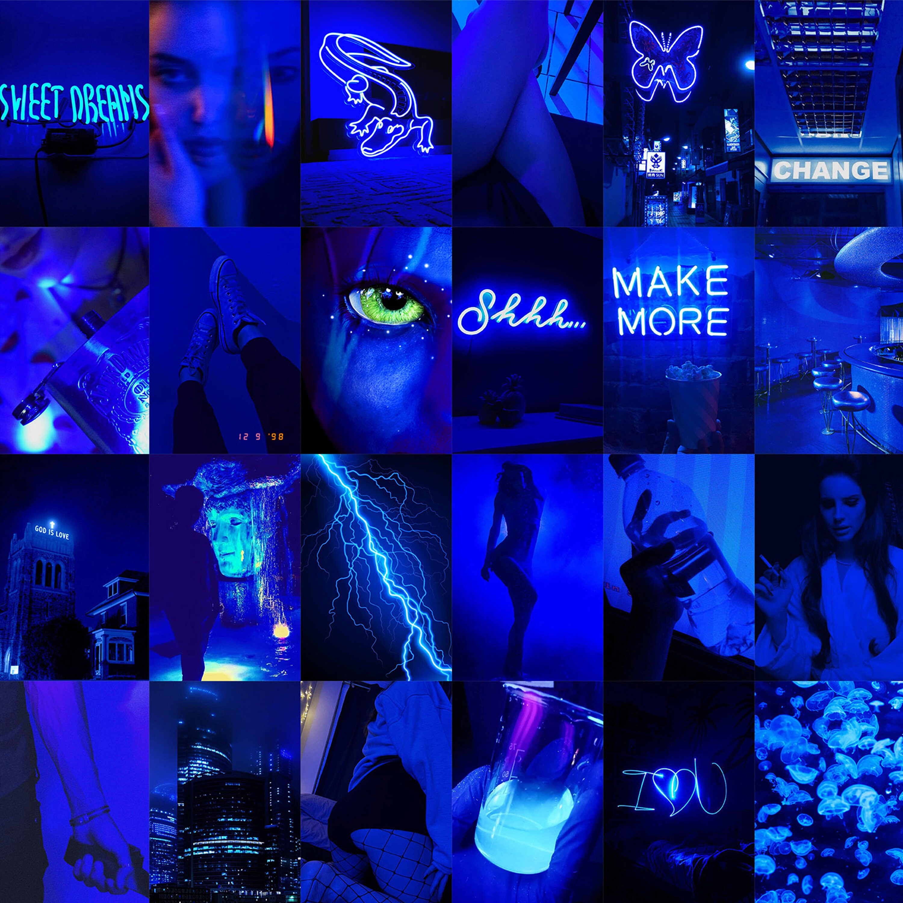 Euphoria Blue Neon Wall Collage Kit | Aesthetic Room Decor (digital ...