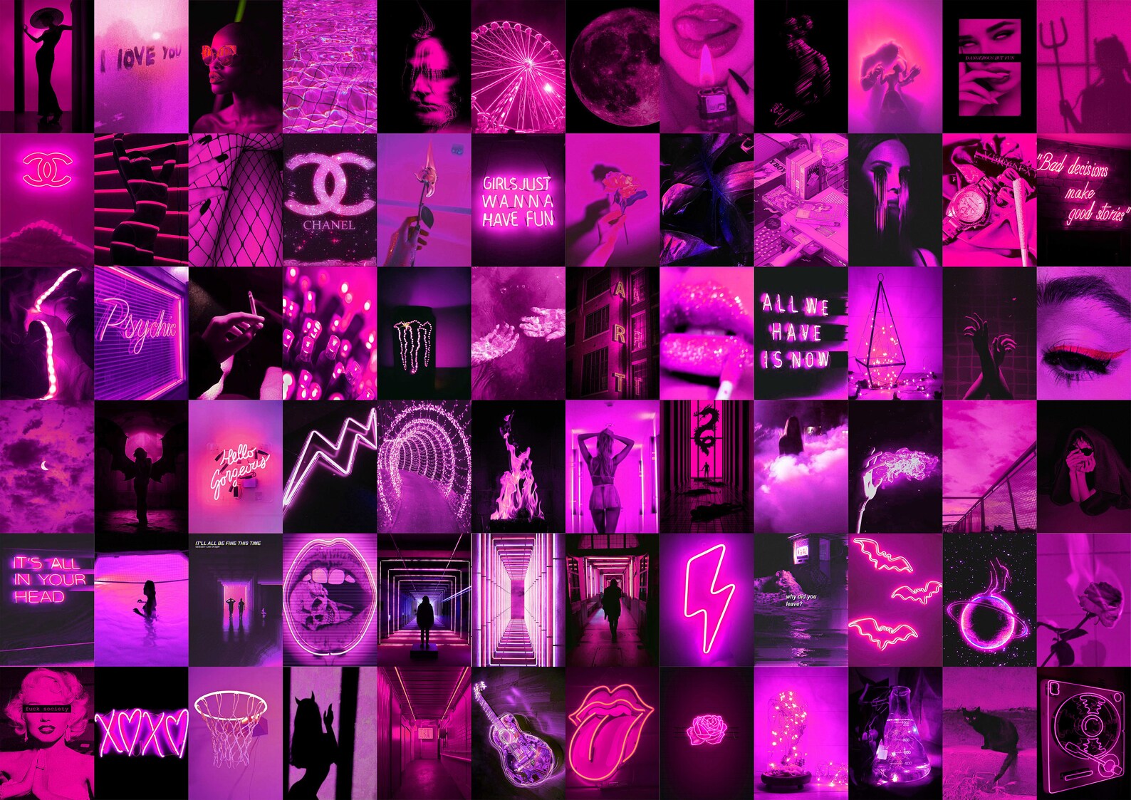 Neon Pink Photo Collage Kit | Boujee Aesthetic Wall Decor (digital ...