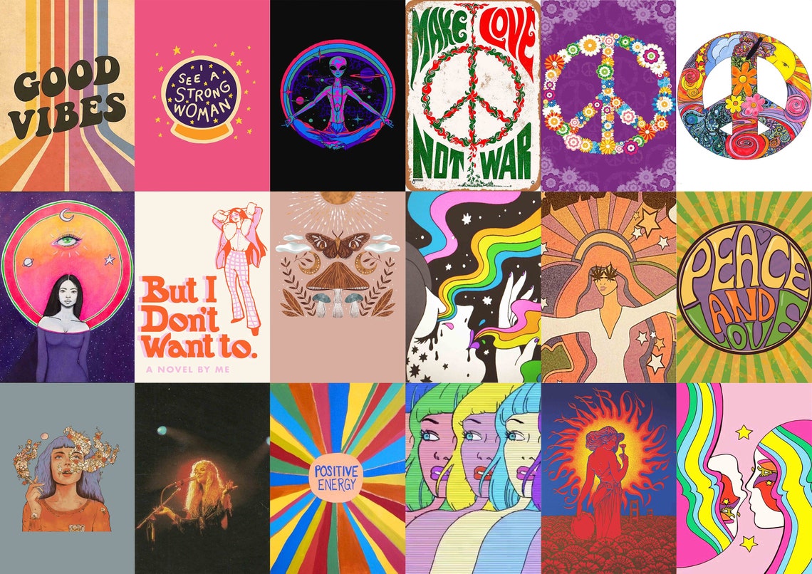 Retro Hippie Aesthetic Photo Collage Vintage Hippie Wall Collage Kit ...
