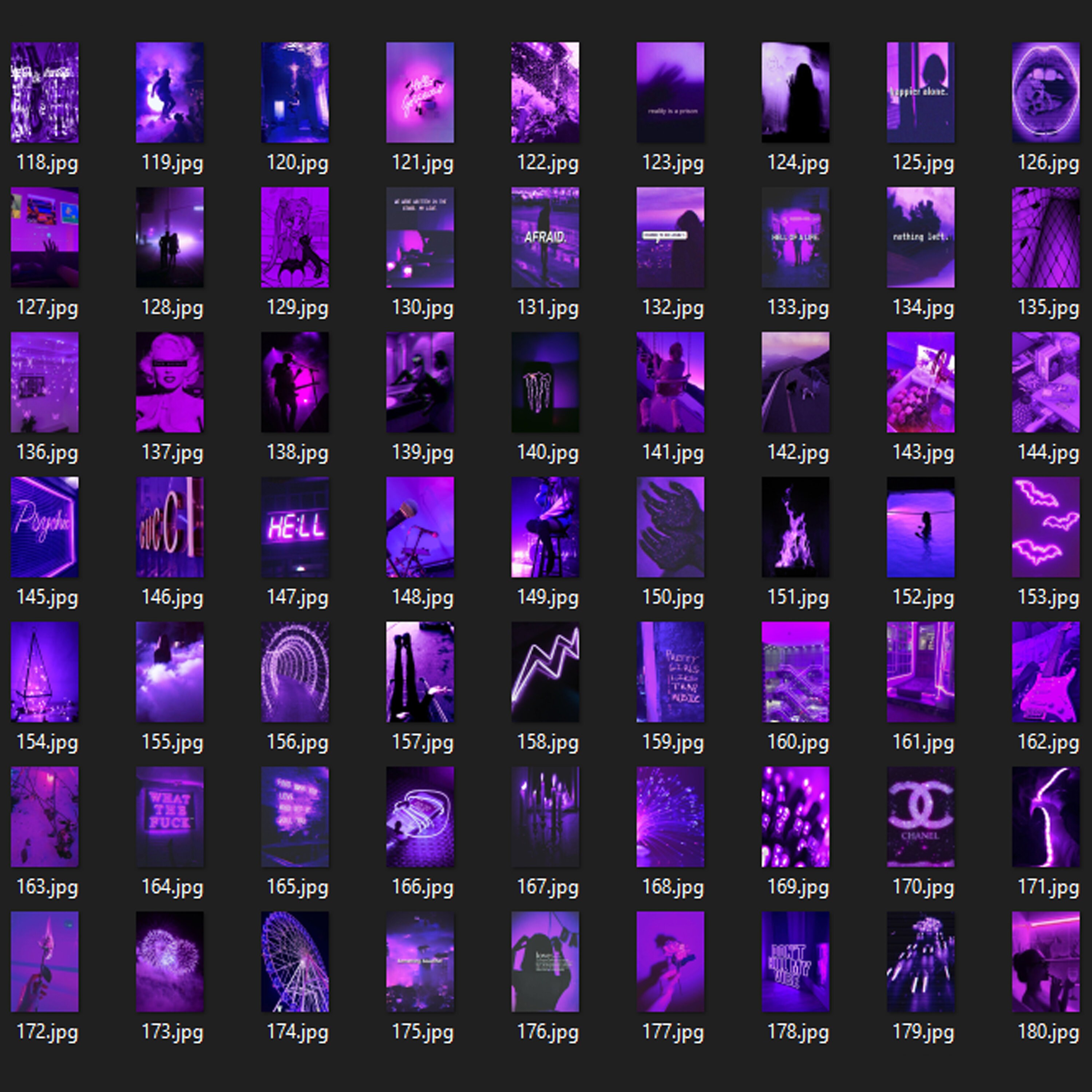 180 PCS Euphoria Purple Wall Collage Kit Purple Neon Aesthetic Photo ...
