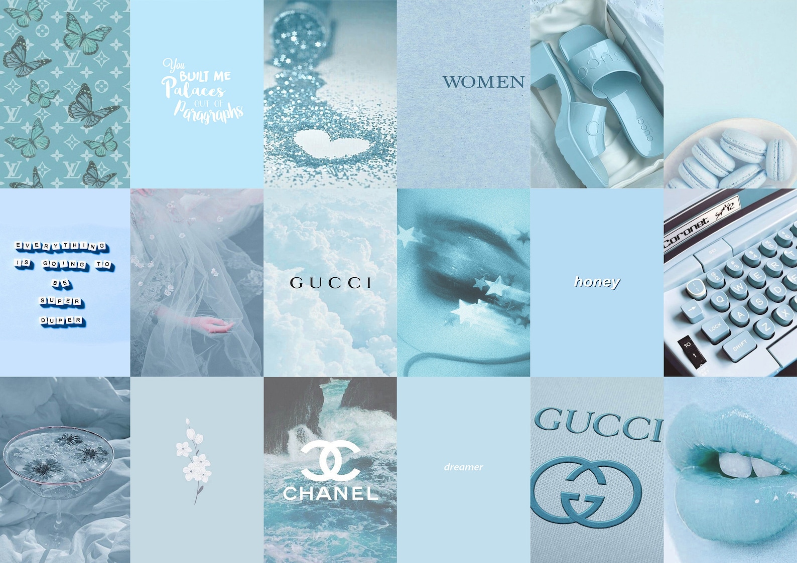 Light Blue Aesthetic Photo Collage | Baby Blue Wall Collage Kit | Ocean ...