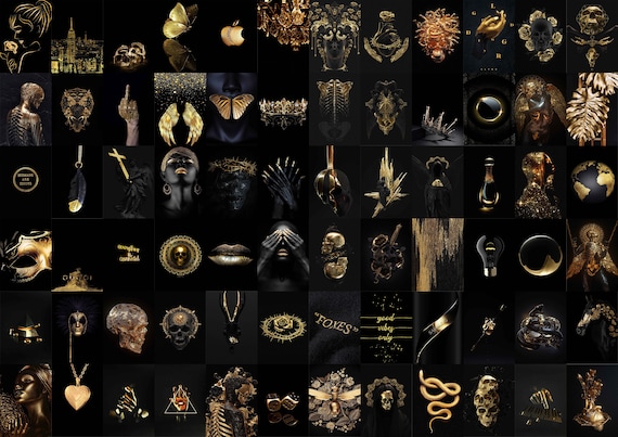 Dark Gold Wall Collage Kit Black Gold Aesthetic Photo - Etsy
