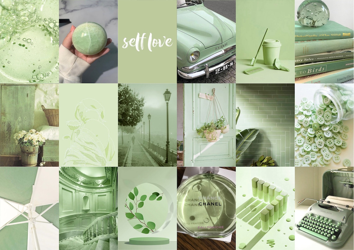 Sage Green Wall Collage Kit Botanical Matcha Aesthetic Photo Collage ...