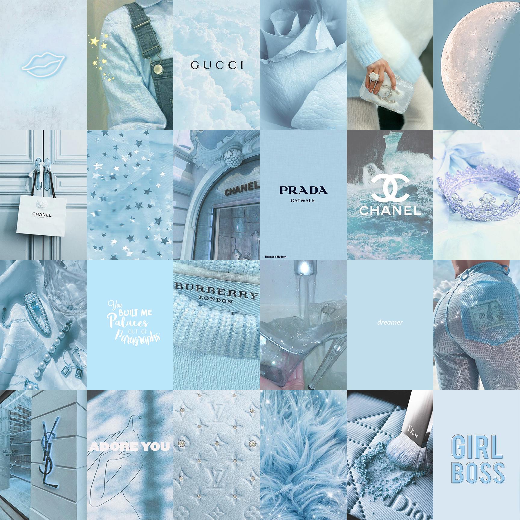 130 PCS Soft Blue Wall Collage Kit Good Vibes Soft Blue Aesthetic Photo ...