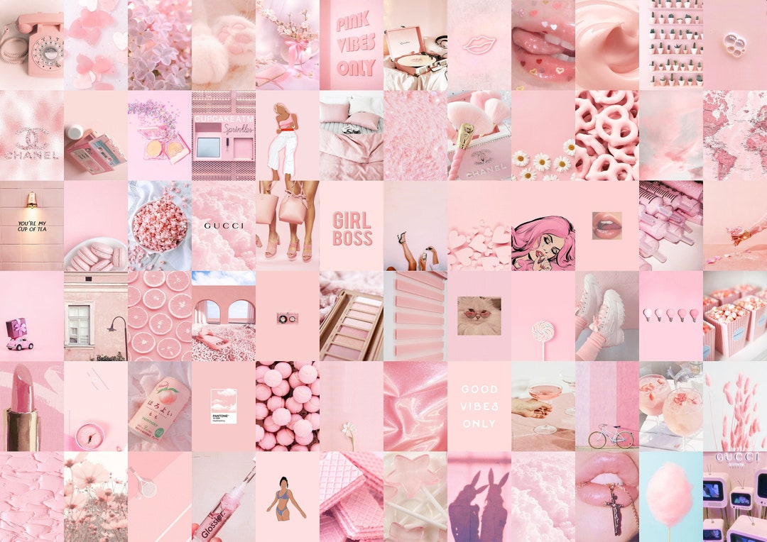 Blush Pink Wall Collage Kit | Light Pink Aesthetic Photo Collage | Pink ...