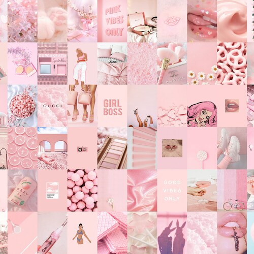 Photo Wall Collage Kit Boujee Hot Pink Baddie Aesthetic Set Etsy
