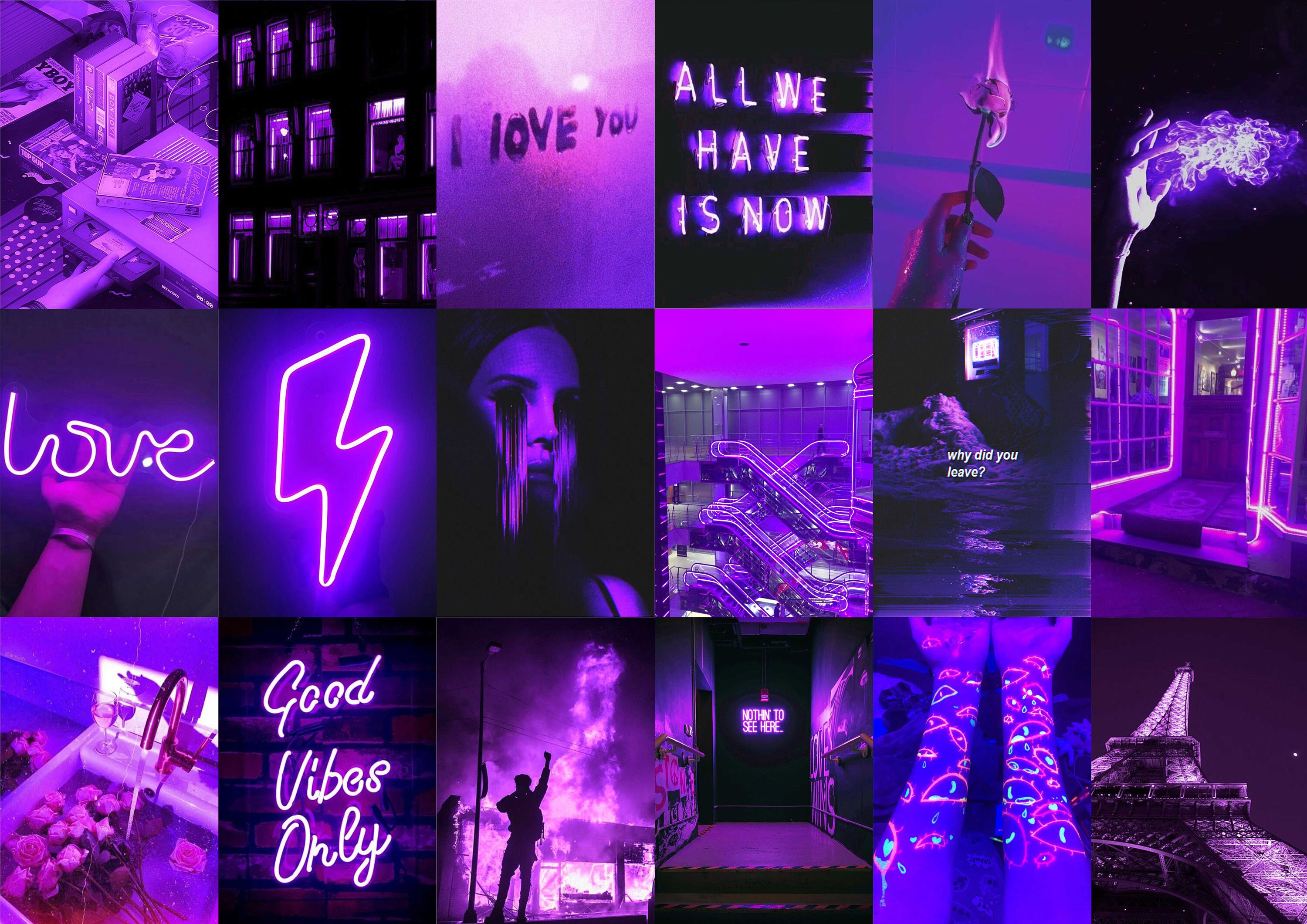 Purple Neon Aesthetic Photo Collage | Euphoria Purple Wall Collage Kit ...