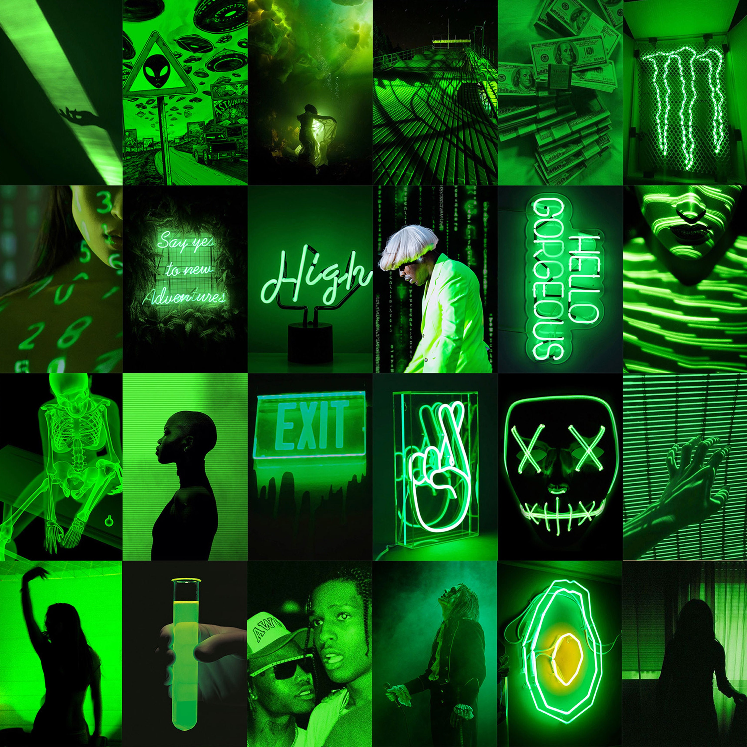 105 PCS Euphoria Green Wall Collage Kit Green Neon Aesthetic Photo ...