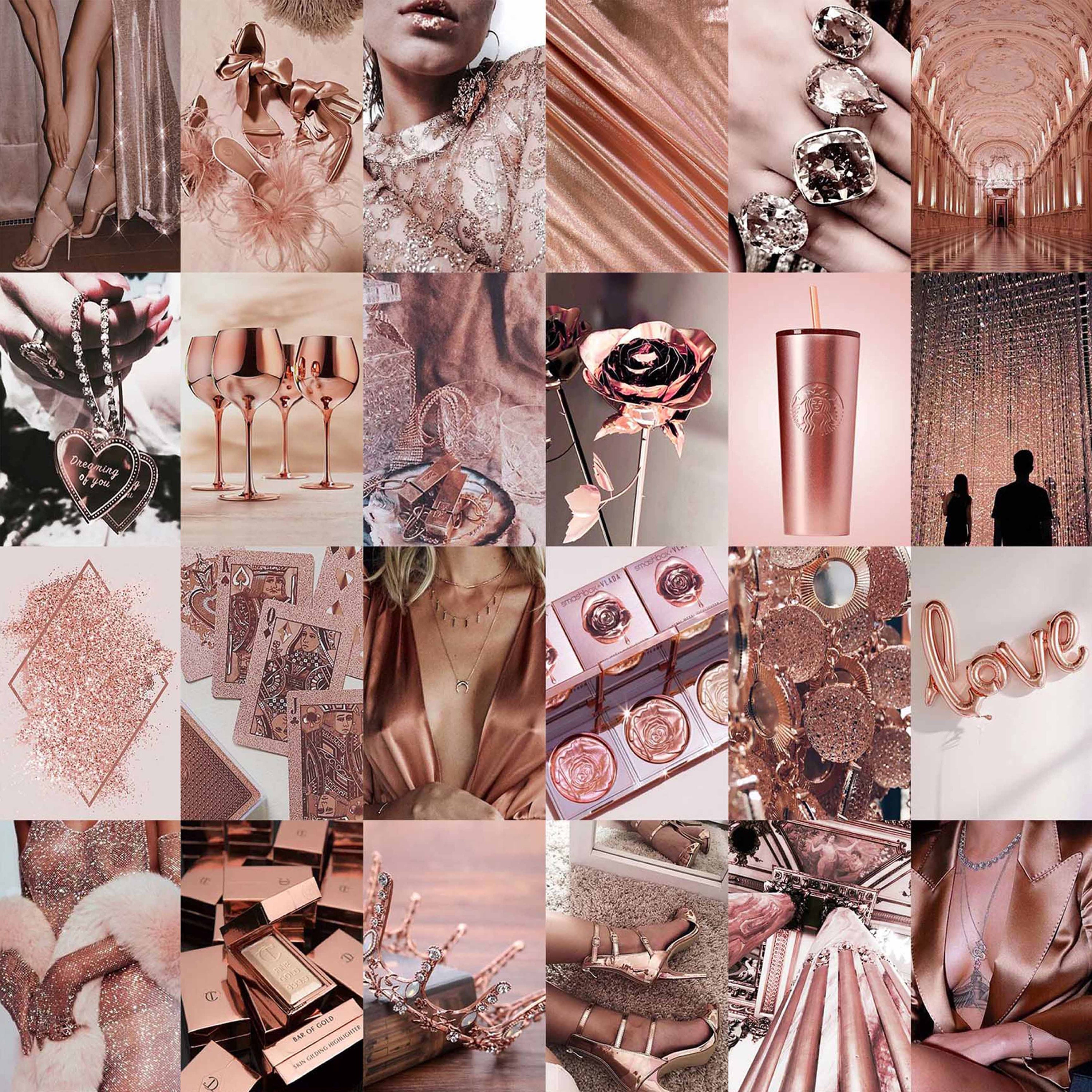 100 PCS Rose Gold Wall Collage Kit Boujee Rose Gold Aesthetic Photo ...