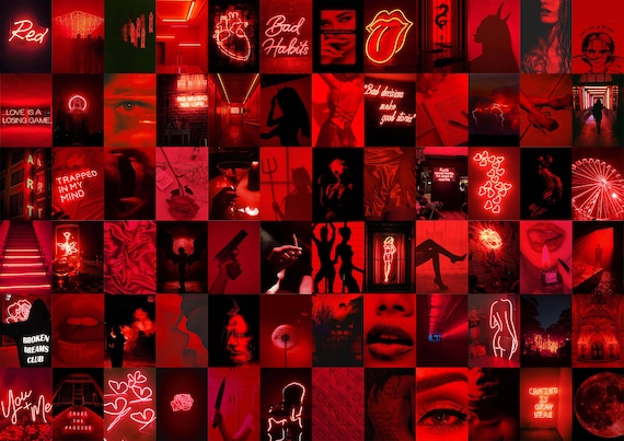 Red Aesthetic Collage Wall Kit Neon Red Collages Printable - Etsy