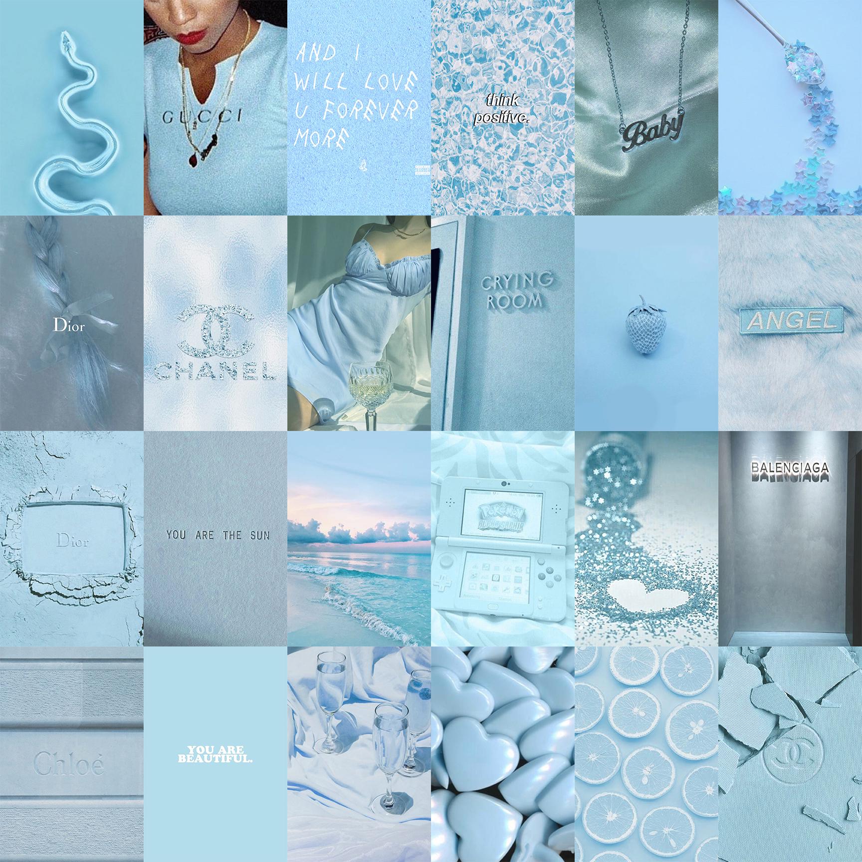 130 PCS Soft Blue Wall Collage Kit Good Vibes Soft Blue Aesthetic Photo ...