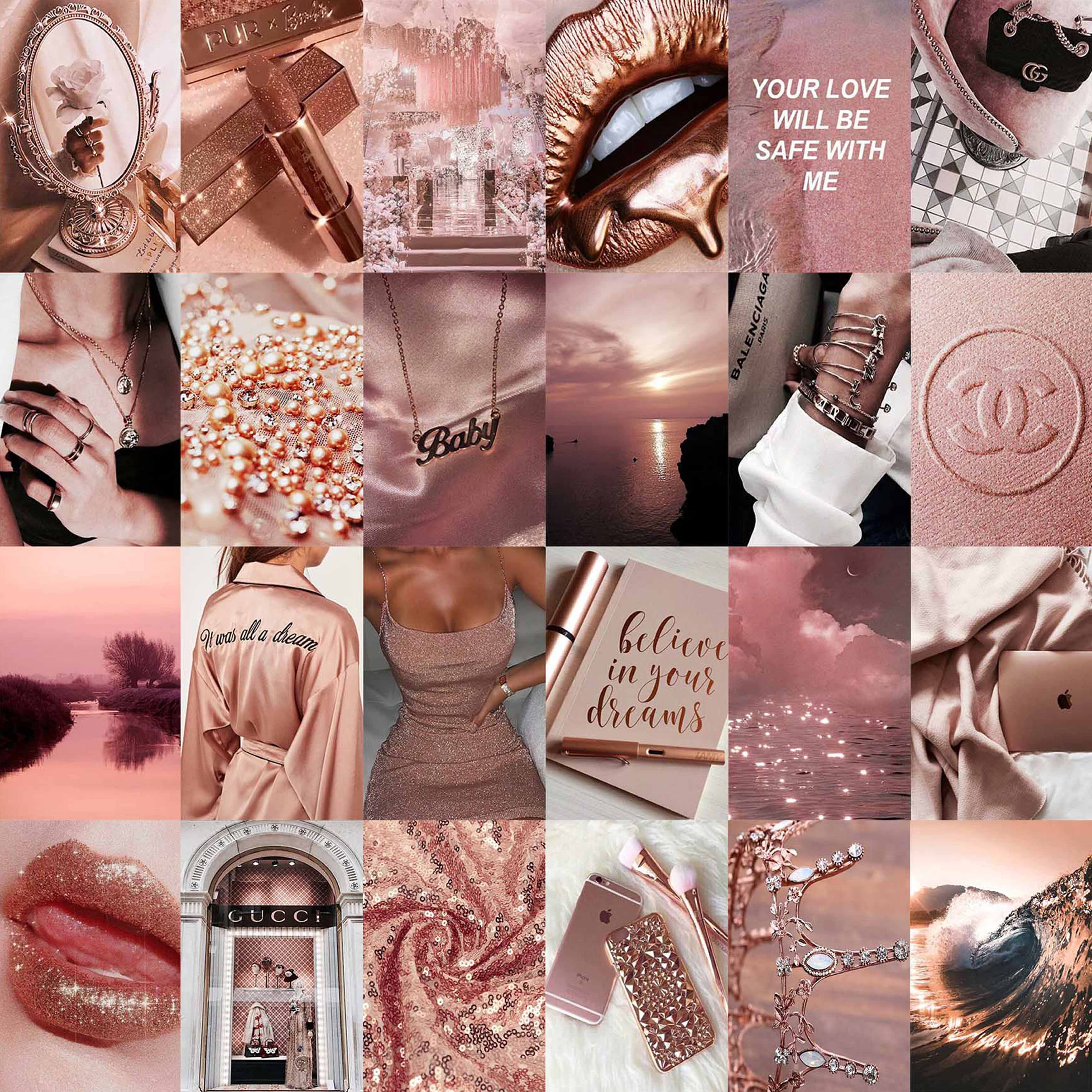 100 PCS Rose Gold Wall Collage Kit Boujee Rose Gold Aesthetic Photo ...