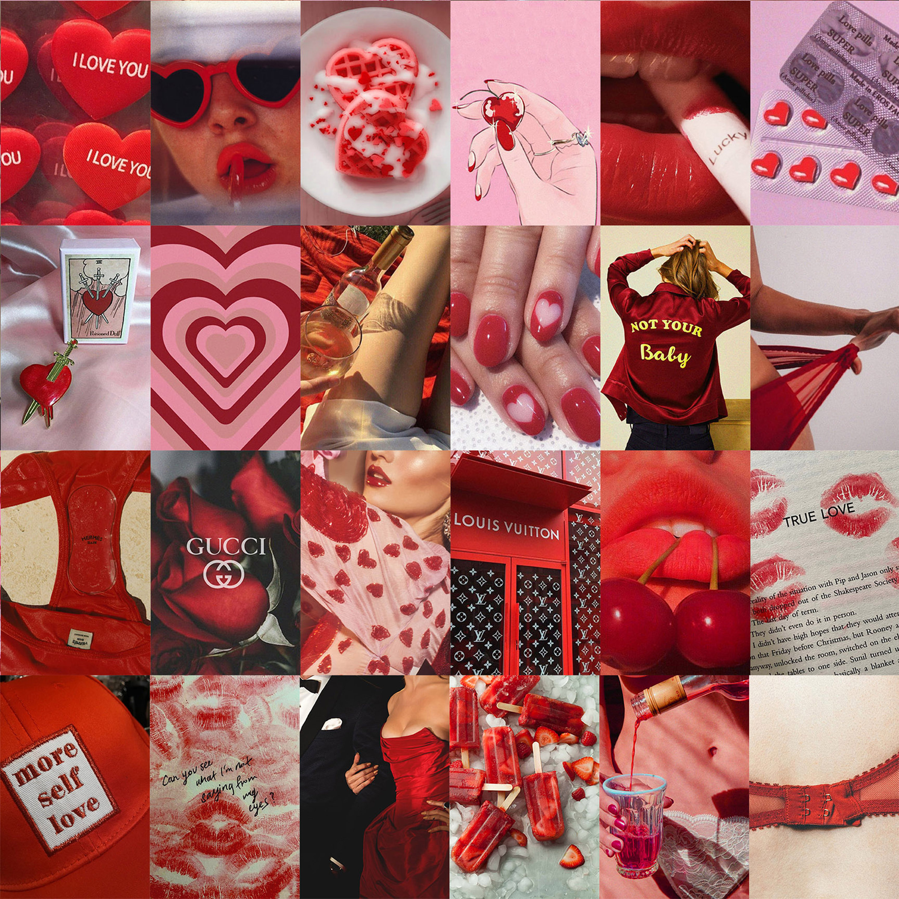 120 PCS Pink & Red Aesthetic Photo Poster Lovecore Wall Collage Kit ...