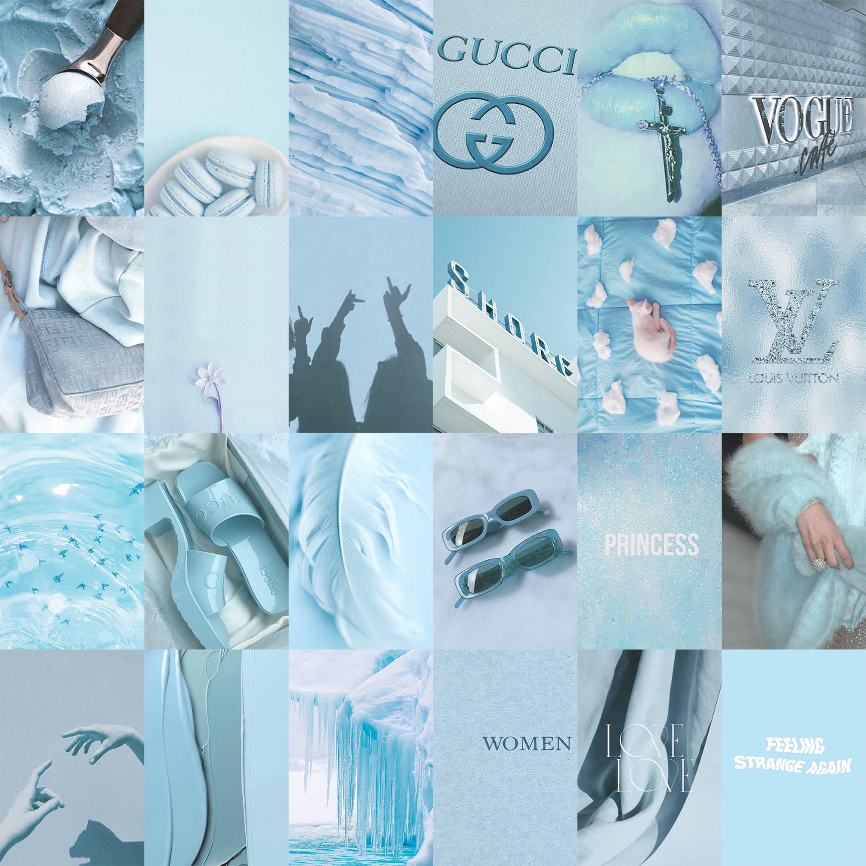 130 PCS Soft Blue Wall Collage Kit Good Vibes Soft Blue Aesthetic Photo ...