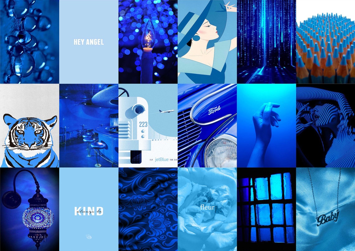 Blue Wall Collage Kit Blue Aesthetic Photo Collage Boujee Blue Room