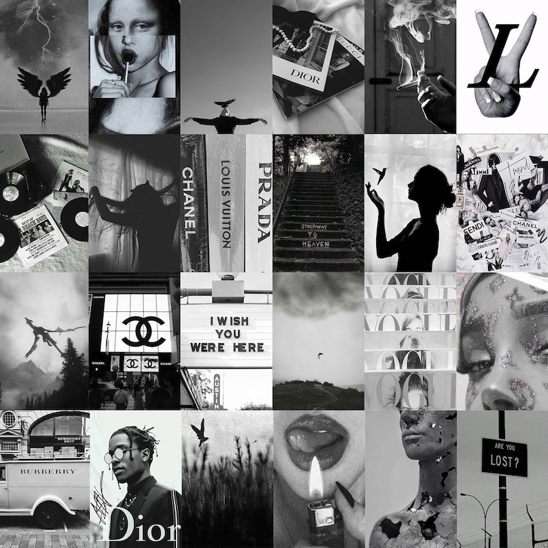 140 PCS Black & White Wall Collage Kit Grey Aesthetic Photo Collage ...